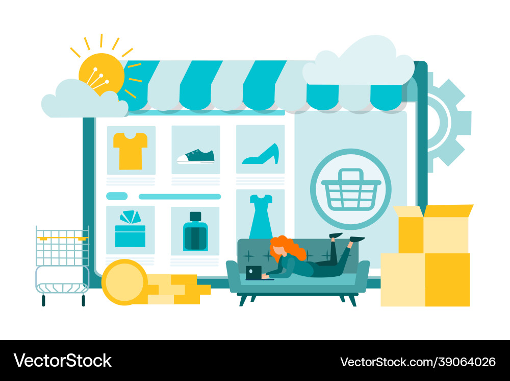 Online internet store shopping on the couch Vector Image