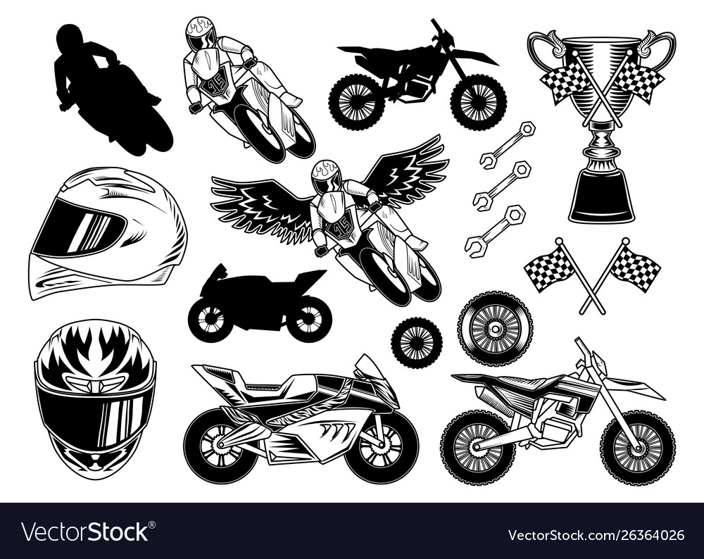 Set motorcycle elements Royalty Free Vector Image