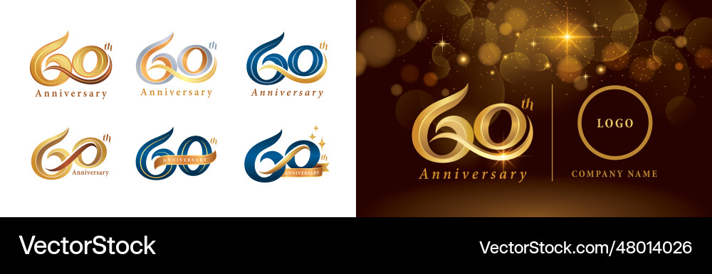 Set of 60th anniversary logotype design sixty Vector Image