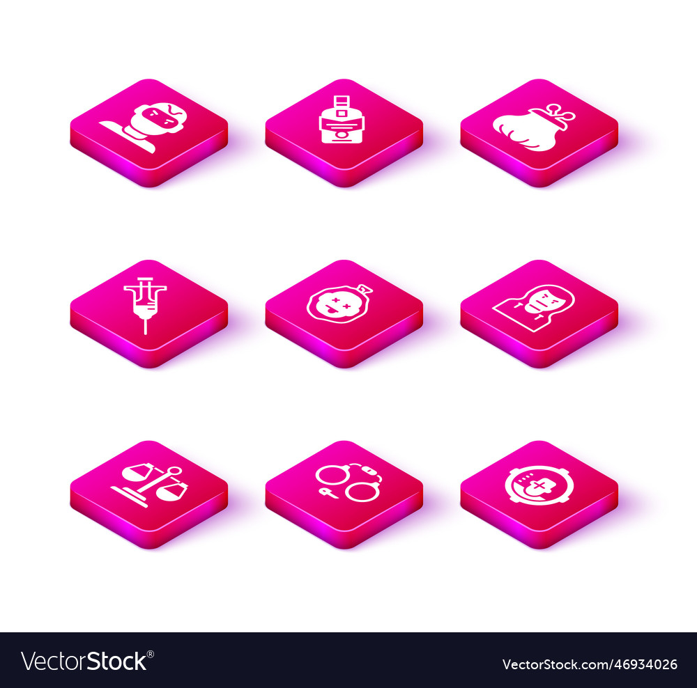 Set scales of justice handcuffs syringe murder Vector Image Set scales of justice handcuffs syringe murder Vector Image