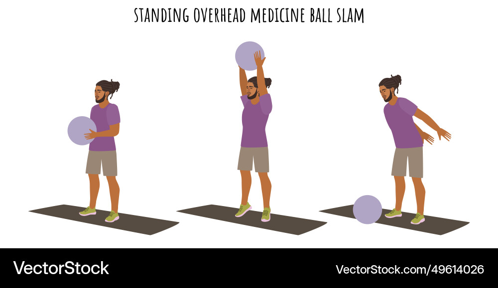 Young man doing overhead medicine ball slam Vector Image