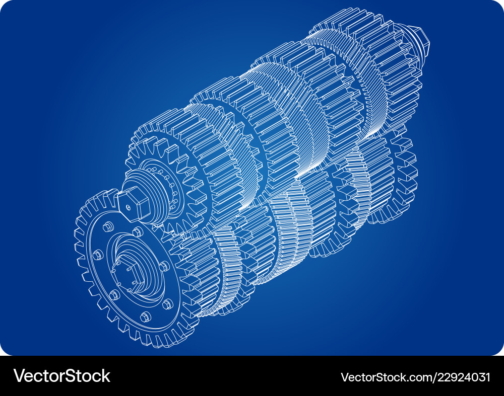 3d model of gears on a blue Royalty Free Vector Image