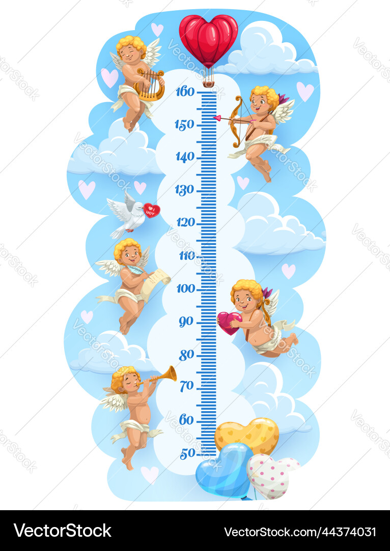 Angel cupids kids height chart measuring meter Vector Image