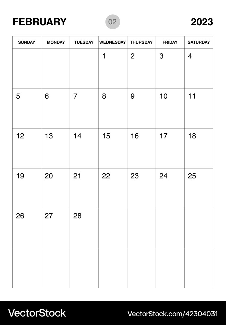 February 2023 year planner -calendar 2023 Vector Image