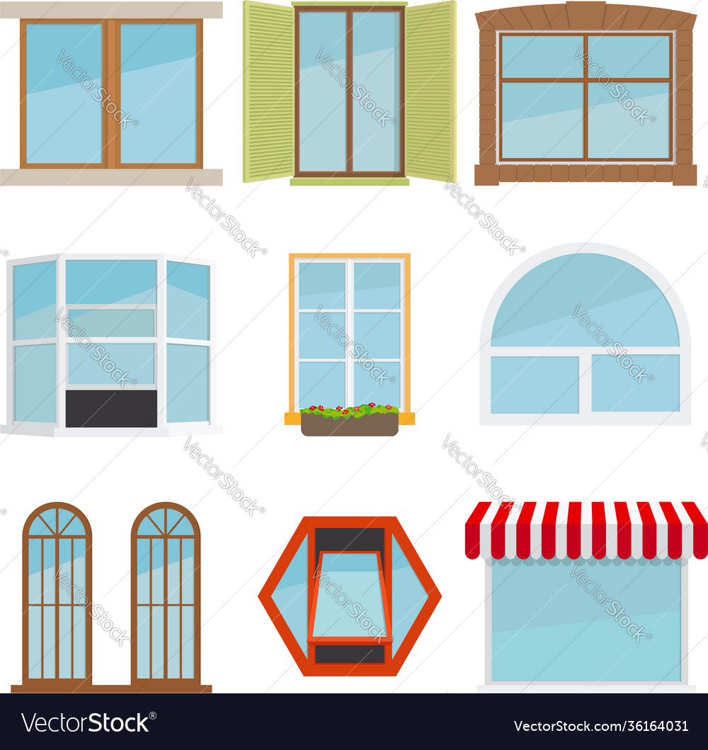Flat window set Royalty Free Vector Image - VectorStock