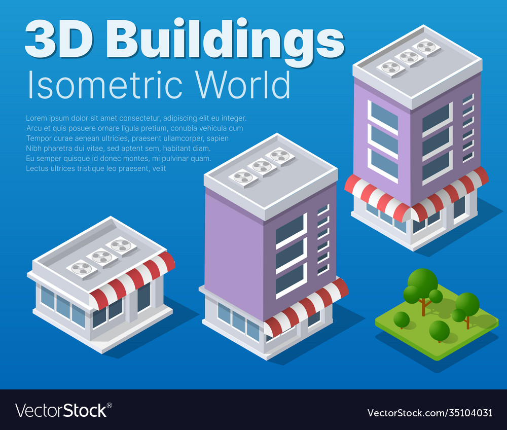 Isometric 3d module block district part Royalty Free Vector