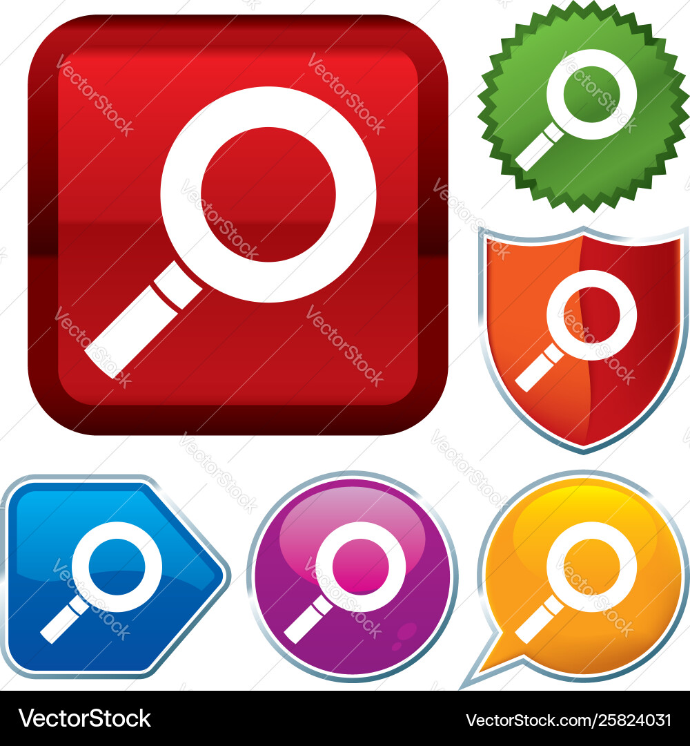 Set shiny icon series on buttons magnifying glass Vector Image