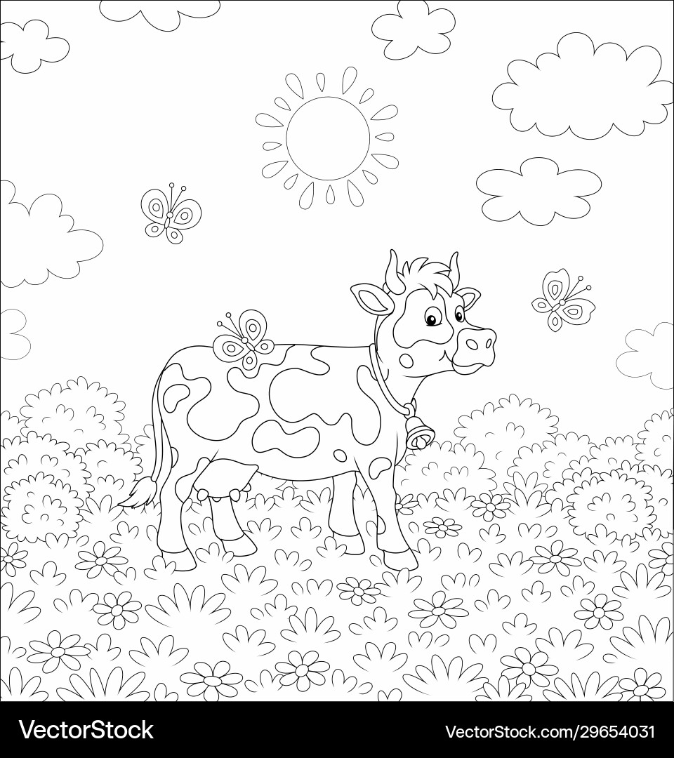 Spotted dairy cow walking on a field Royalty Free Vector