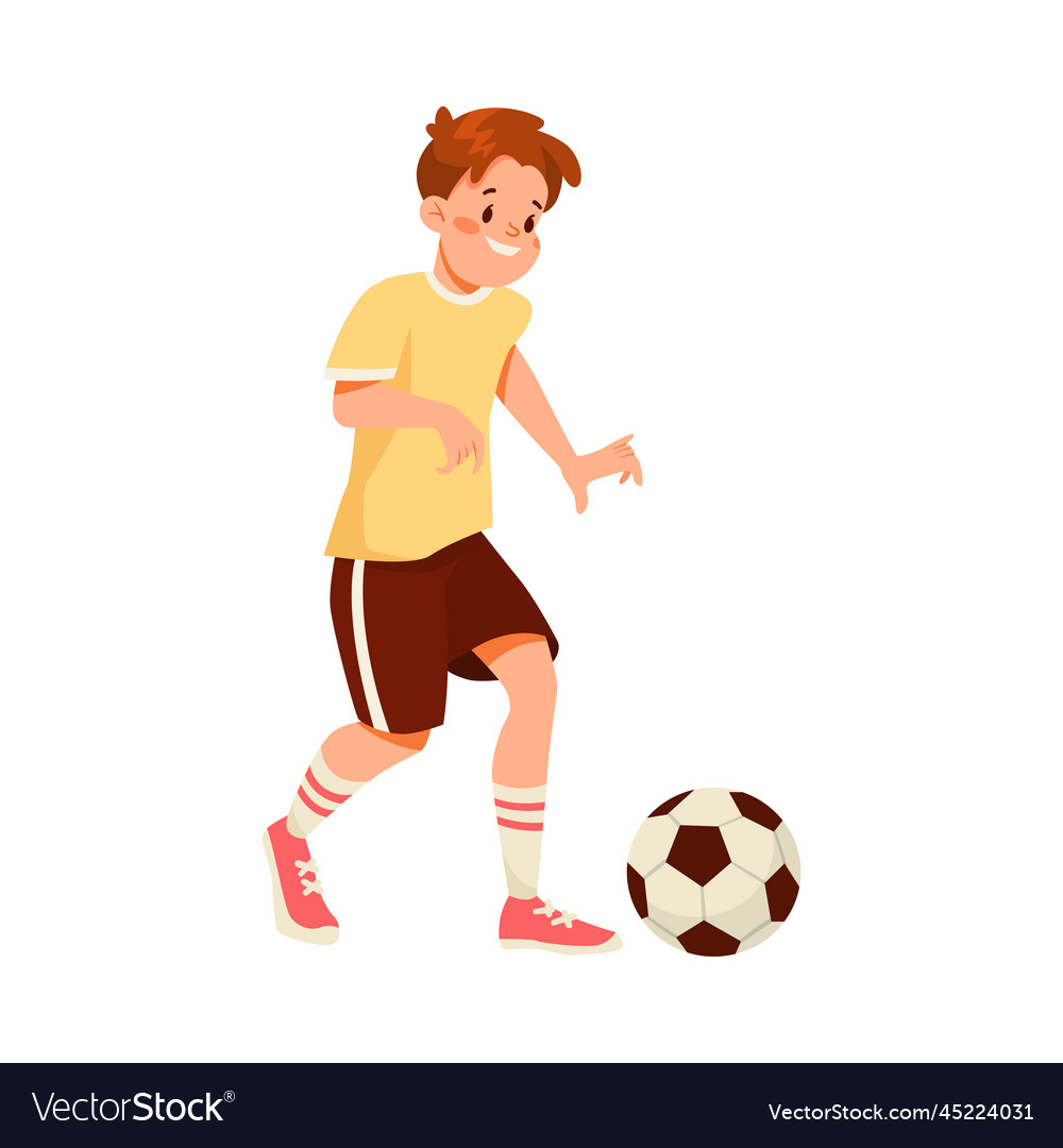 Teen boy character playing football doing sport Vector Image