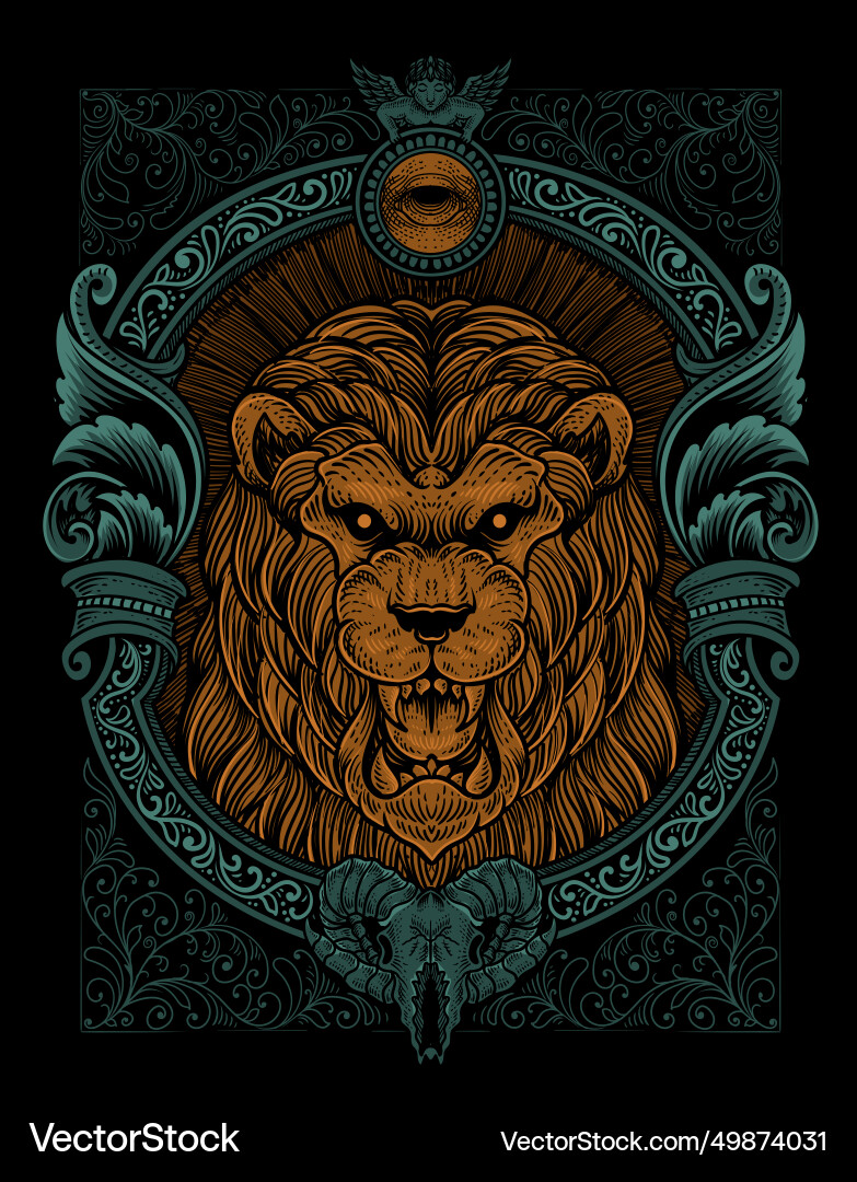 Vintage lion with engraving style Royalty Free Vector Image