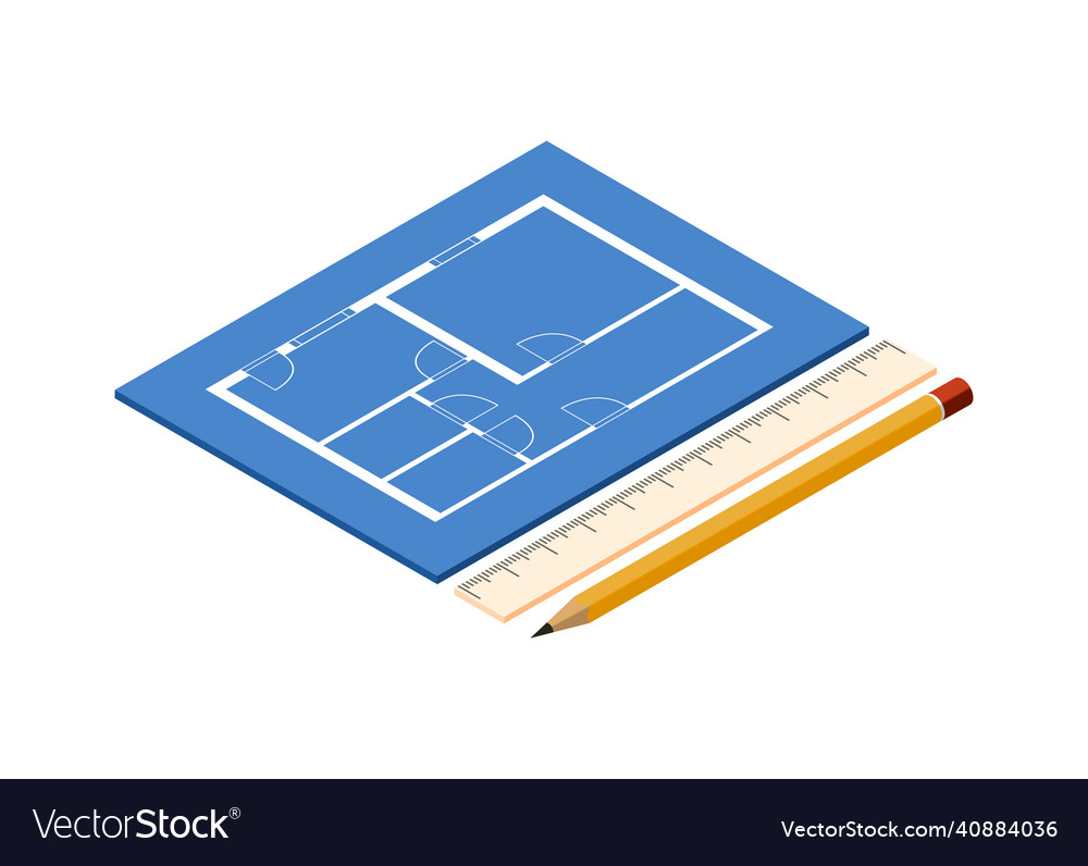 Building plan isometric composition Royalty Free Vector