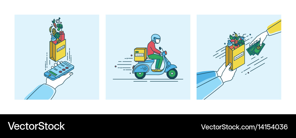Food delivery concept lineart set Royalty Free Vector Image