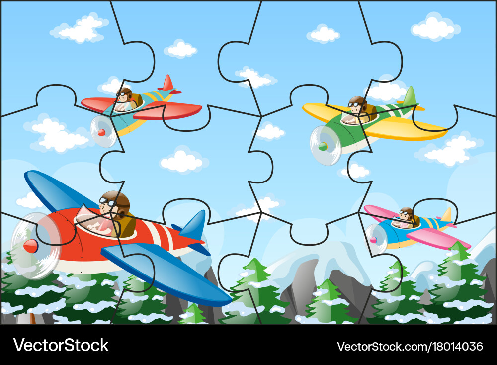 Jigsaw puzzle game with pilots flying jet Vector Image