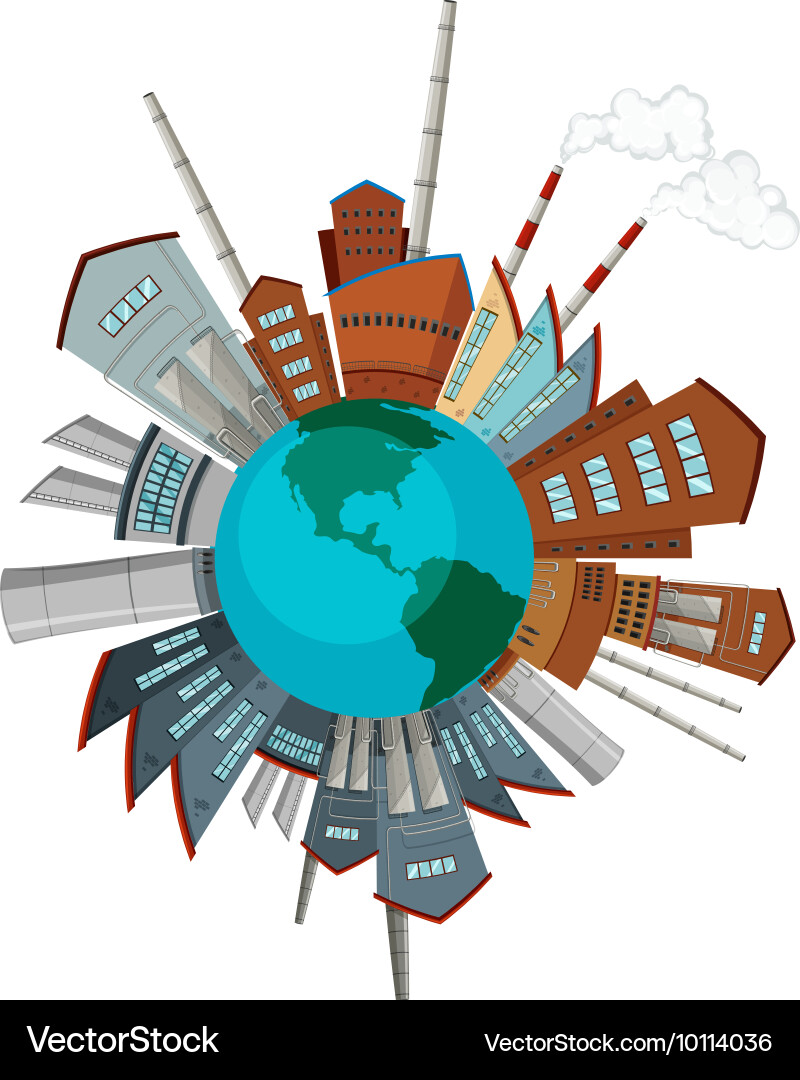 Many factory buildings on earth Royalty Free Vector Image