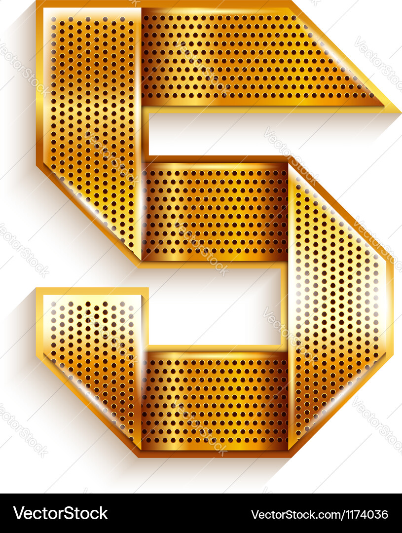 Number metal gold ribbon - 5 five Royalty Free Vector Image