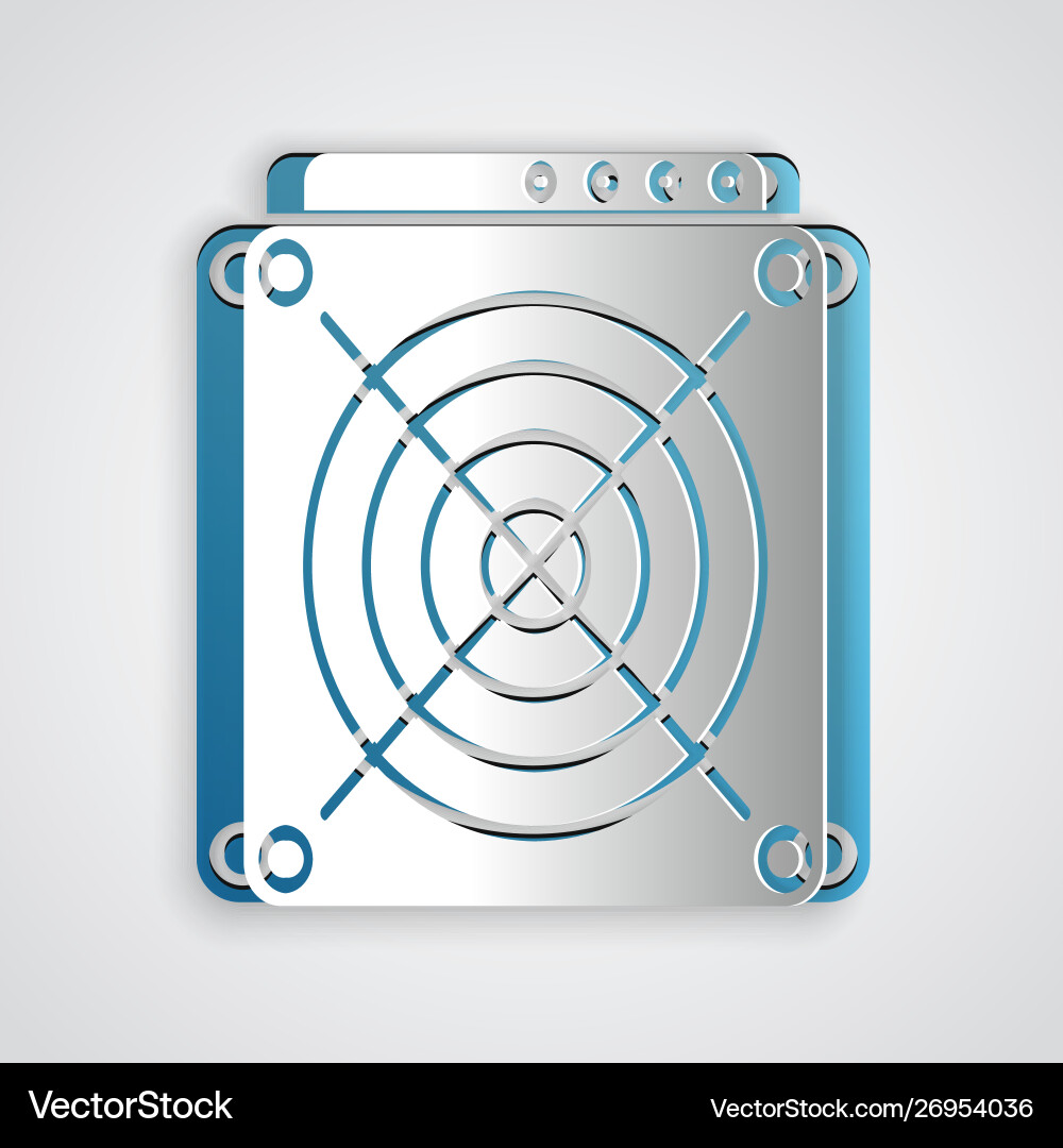 Paper cut asic miner icon isolated on grey Vector Image