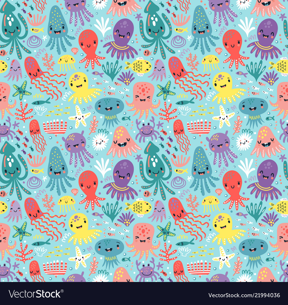 Sea cute pattern Royalty Free Vector Image - VectorStock