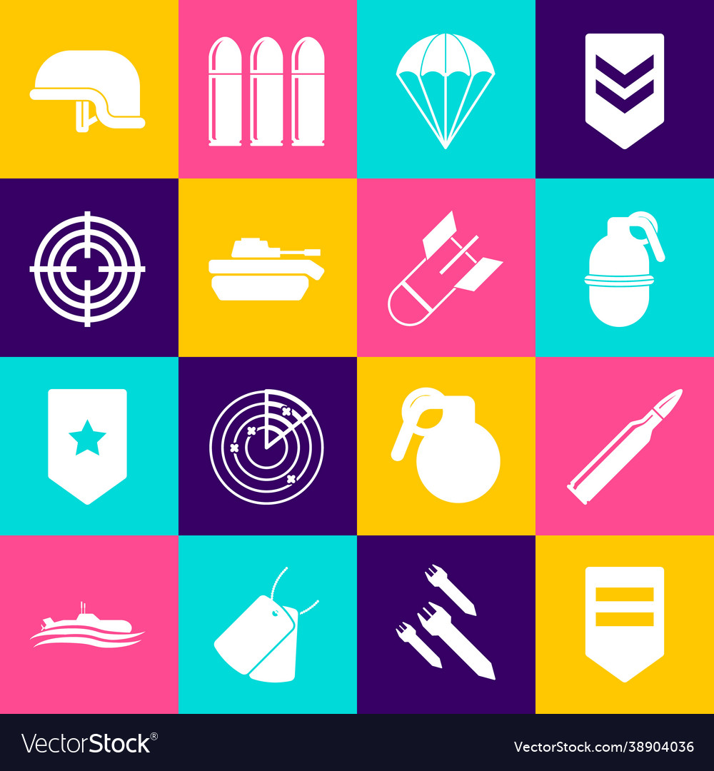 Set chevron bullet hand grenade parachute Vector Image Set chevron bullet hand grenade parachute Vector Image