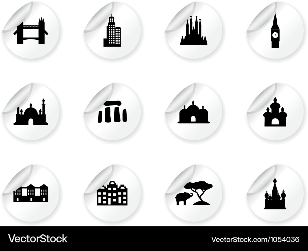 Stickers with landmark icons Royalty Free Vector Image
