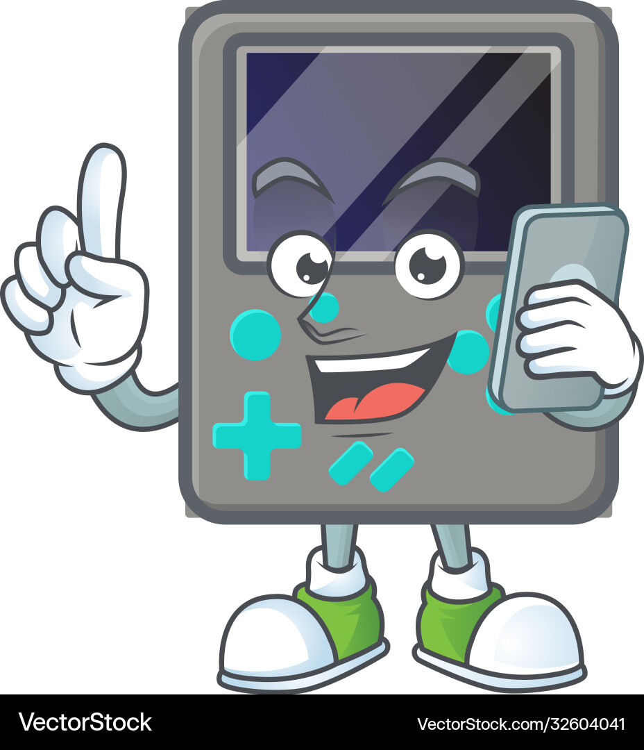 A picture happy game console speaking on phone Vector Image