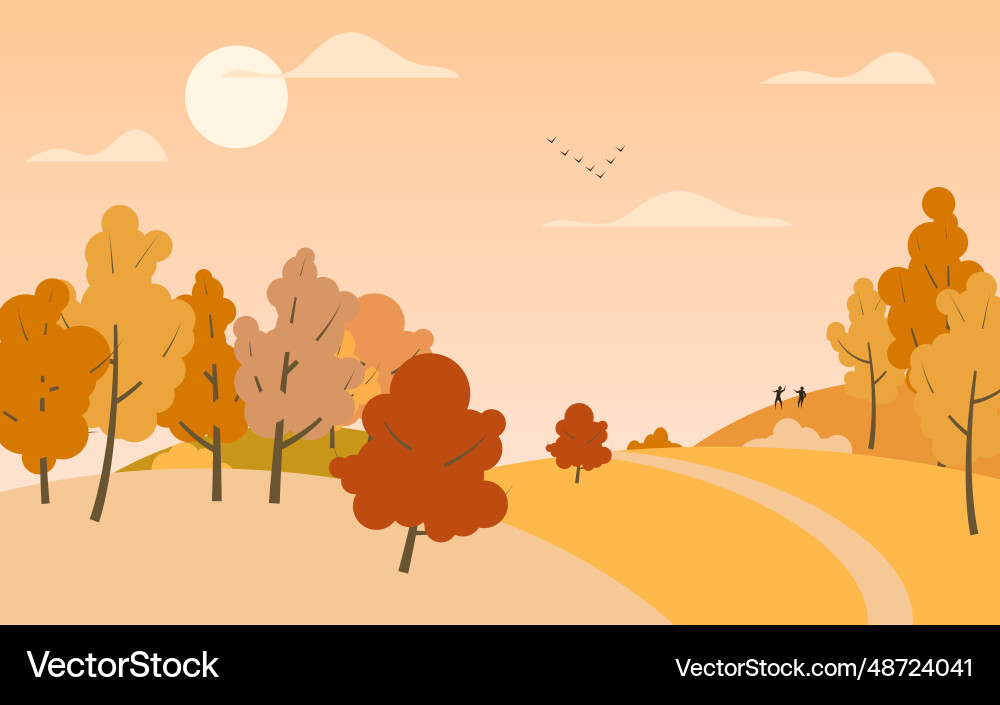 Autumn cartoon style landscape Royalty Free Vector Image