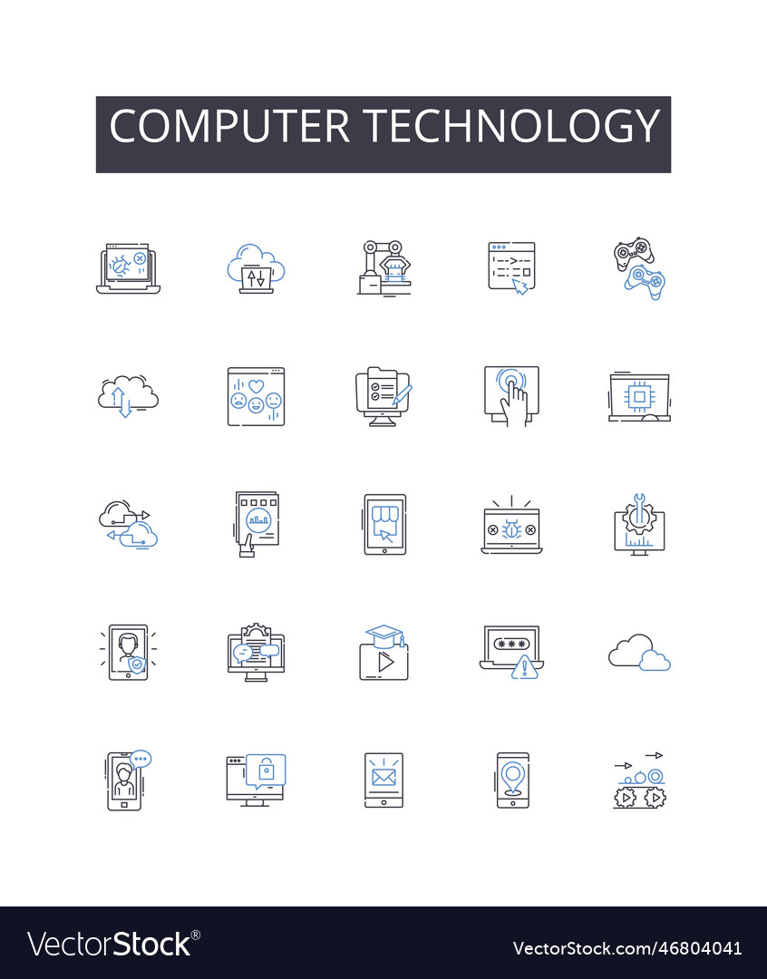 Computer technology line icons collection Vector Image