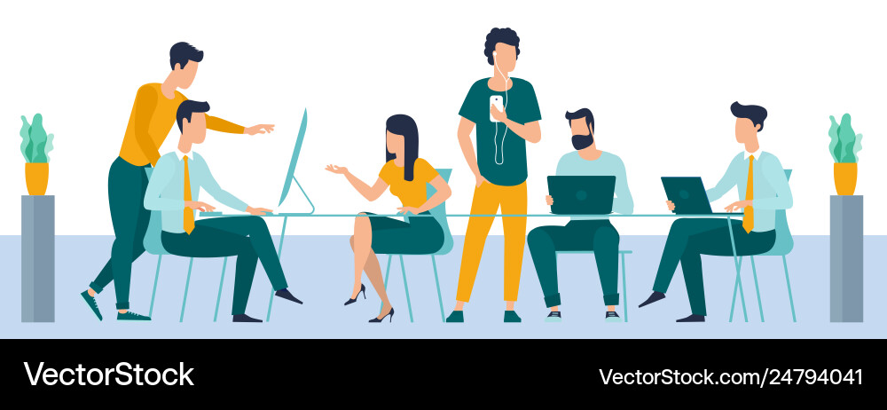 Coworkers are communicating in office Royalty Free Vector