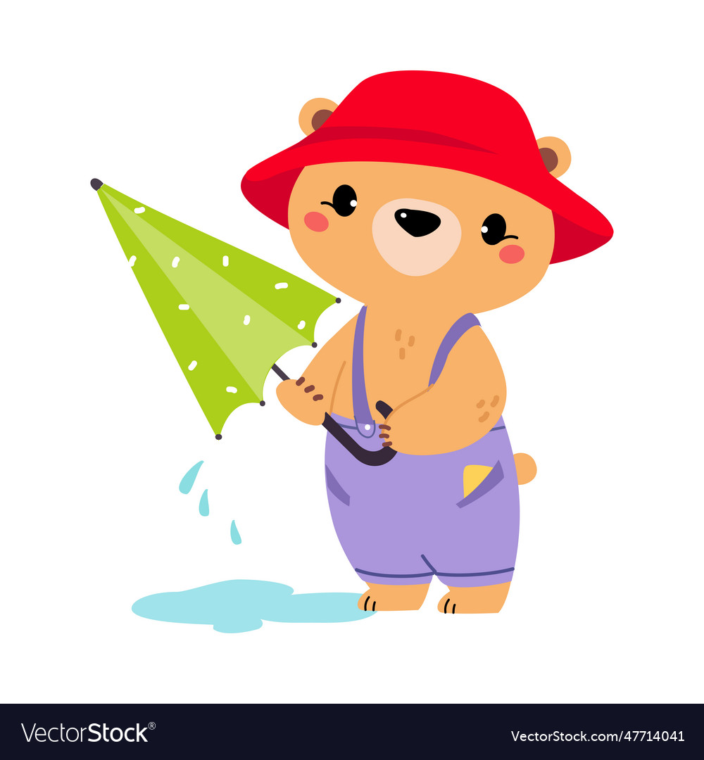 Cute bear in rainy day walking hat Royalty Free Vector Image