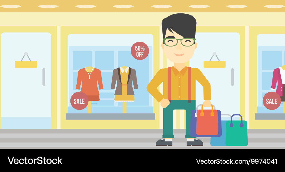 Happy man with shopping bags Royalty Free Vector Image