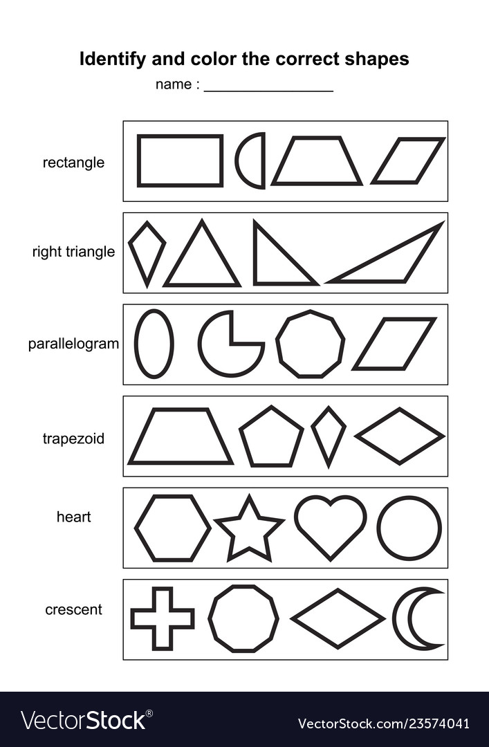 Identify and color the correct shapes educational Vector Image