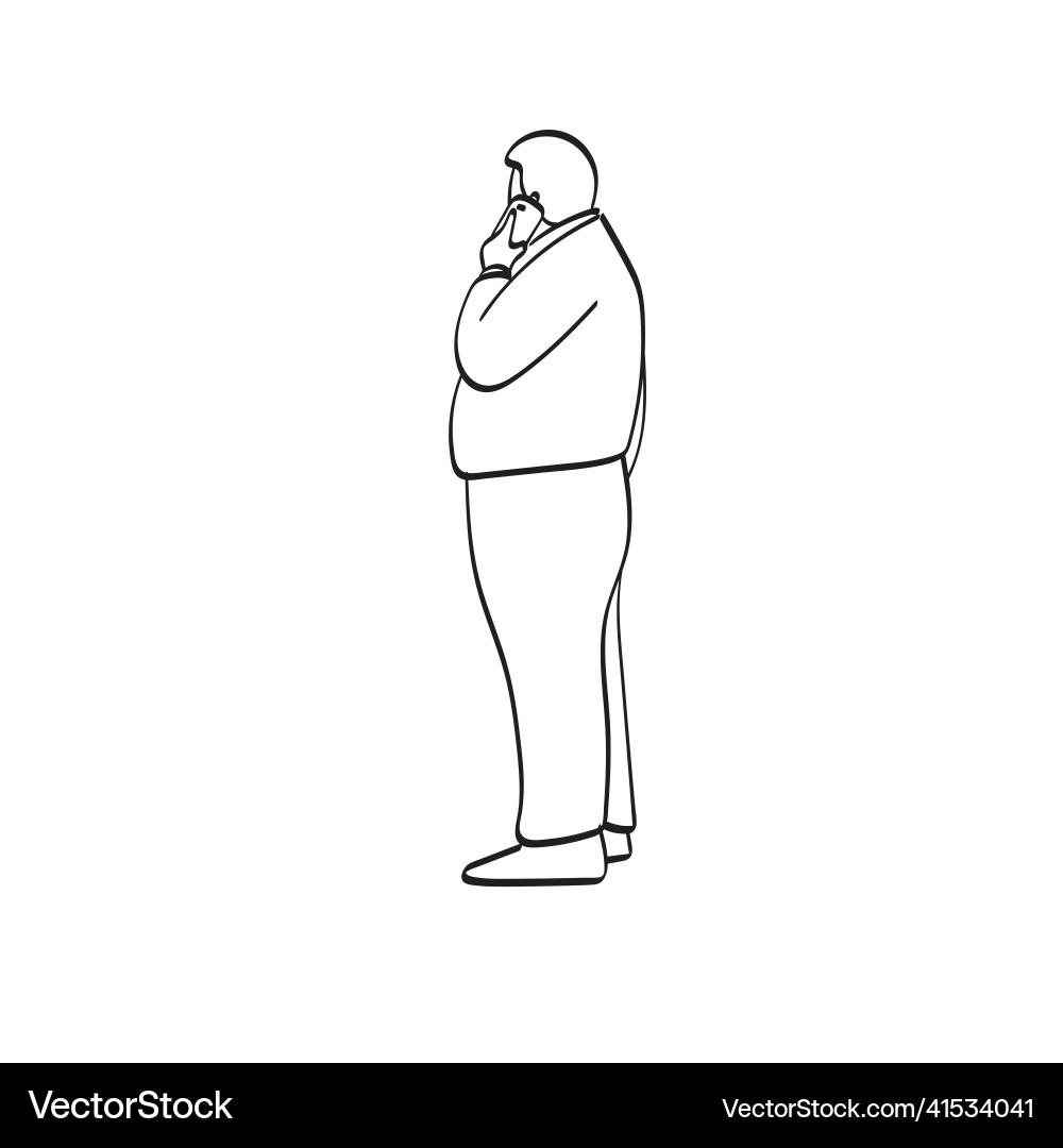 Line art full length side view of fat man using Vector Image