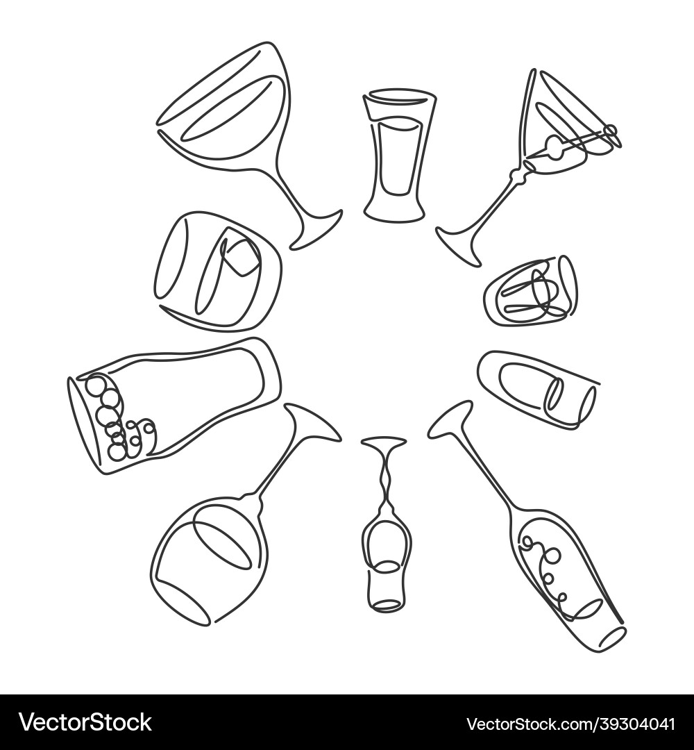 One line drawing martini rum red wine liquor Vector Image