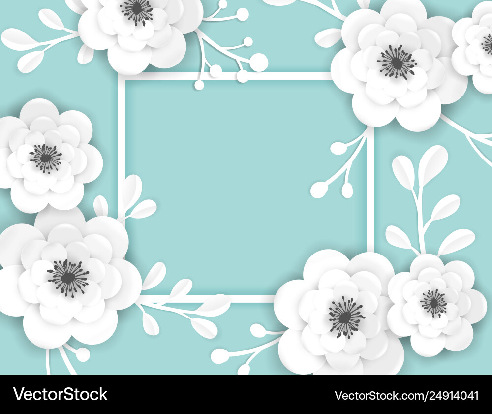 Paper cut flowers frame greeting card template Vector Image