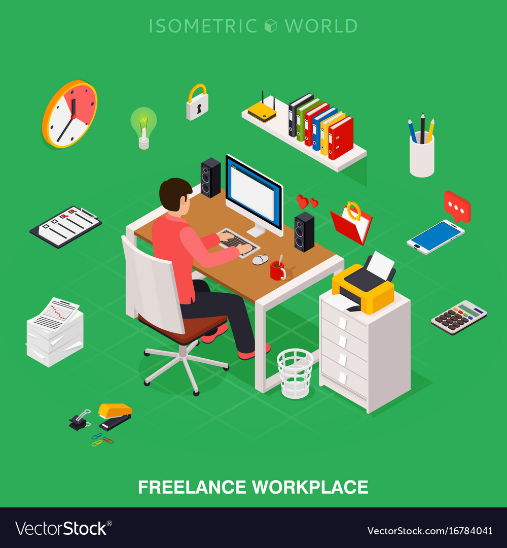 Professional freelancer working on desktop Vector Image