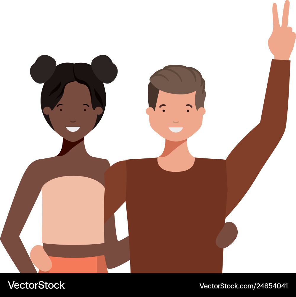 Young couple with hands up avatar character Vector Image