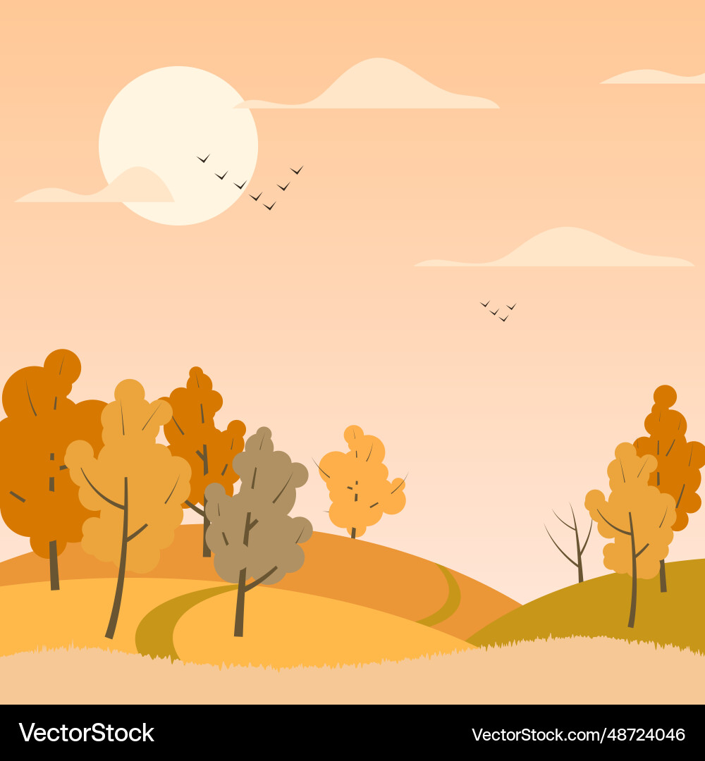 Autumn cartoon style landscape Royalty Free Vector Image