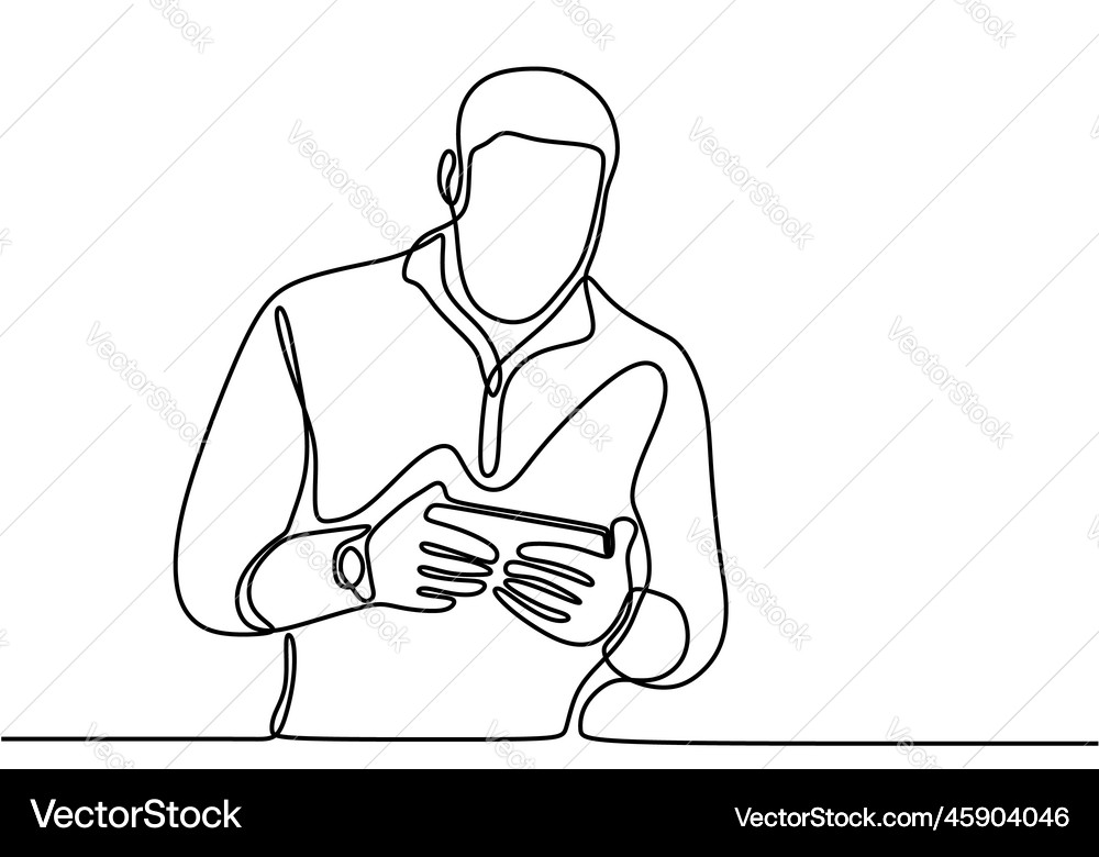 Continuous line boy teenager standing and playing Vector Image