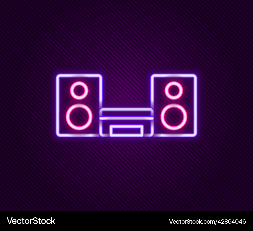 Glowing neon line home stereo with two speakers Vector Image