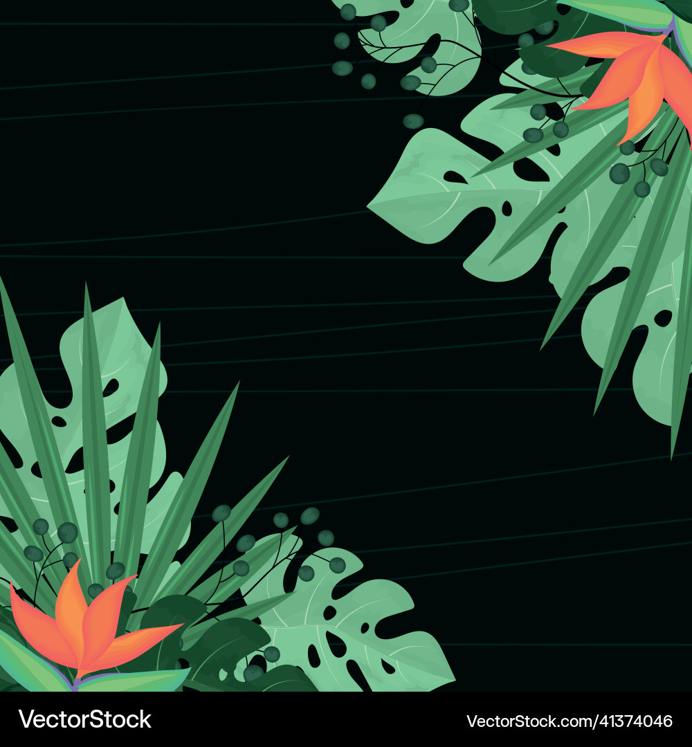 Jungle flowers and leaves Royalty Free Vector Image