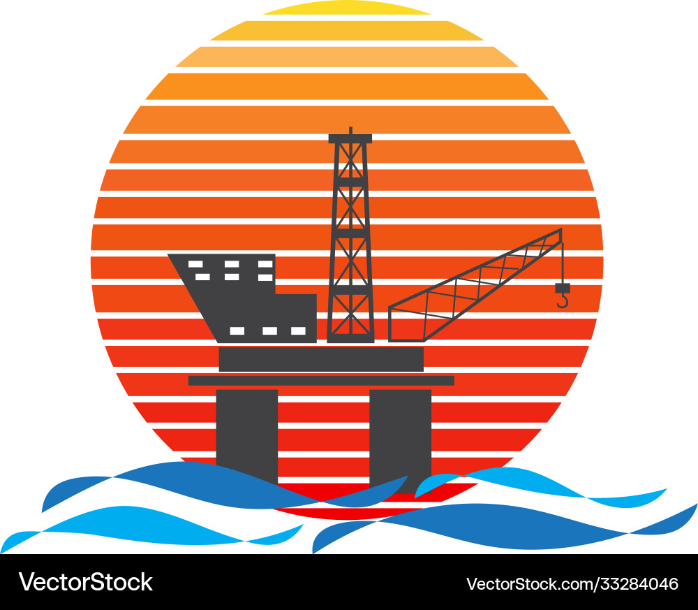 Offshore oil platform on sea and sunset Royalty Free Vector