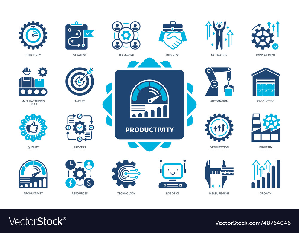 Productivity solid icon set Royalty Free Vector Image