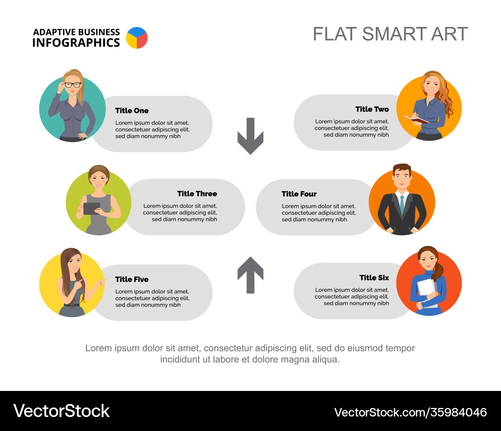 Six partners process chart template Royalty Free Vector