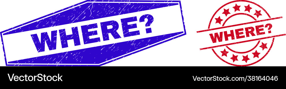 Where question scratched stamps in round and Vector Image