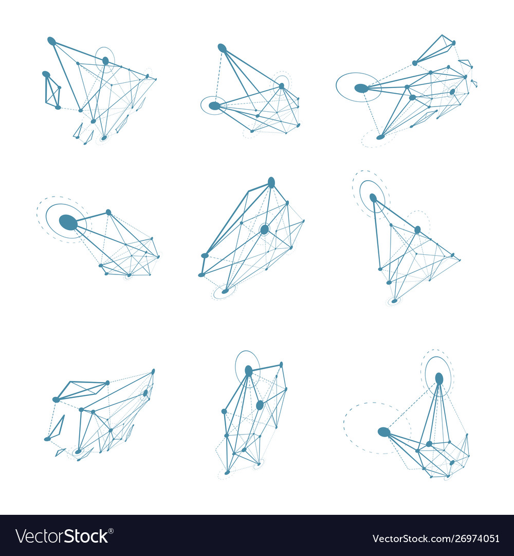 3d digital polygonal wireframe objects low poly Vector Image