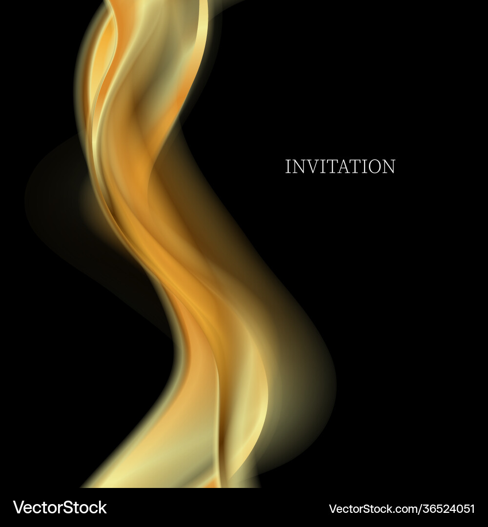 Abstract color golden wave design element on black