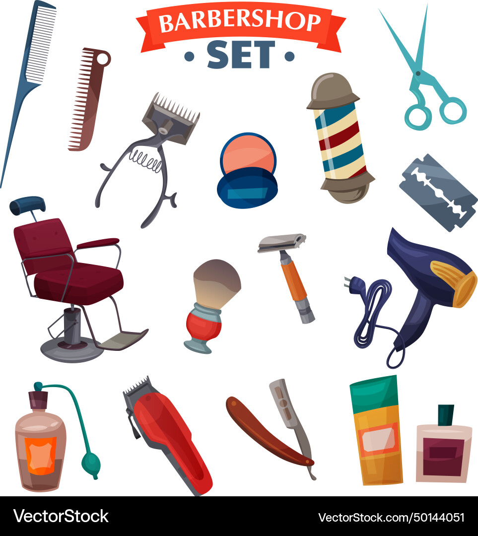 Barber shop cartoon set Royalty Free Vector Image