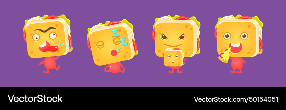 Cute sandwich character with face emotion Vector Image