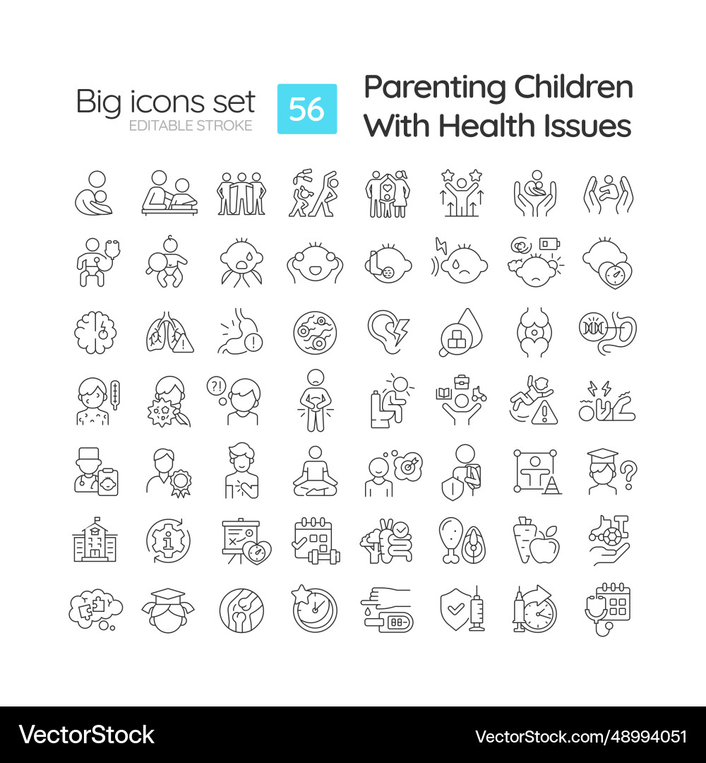 Editable black big icon set for parenting children