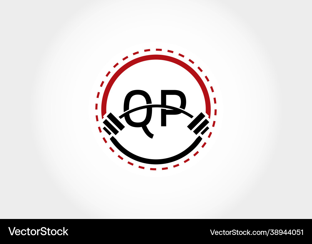 Initial qp letter alphabet with a barbell lifting Vector Image