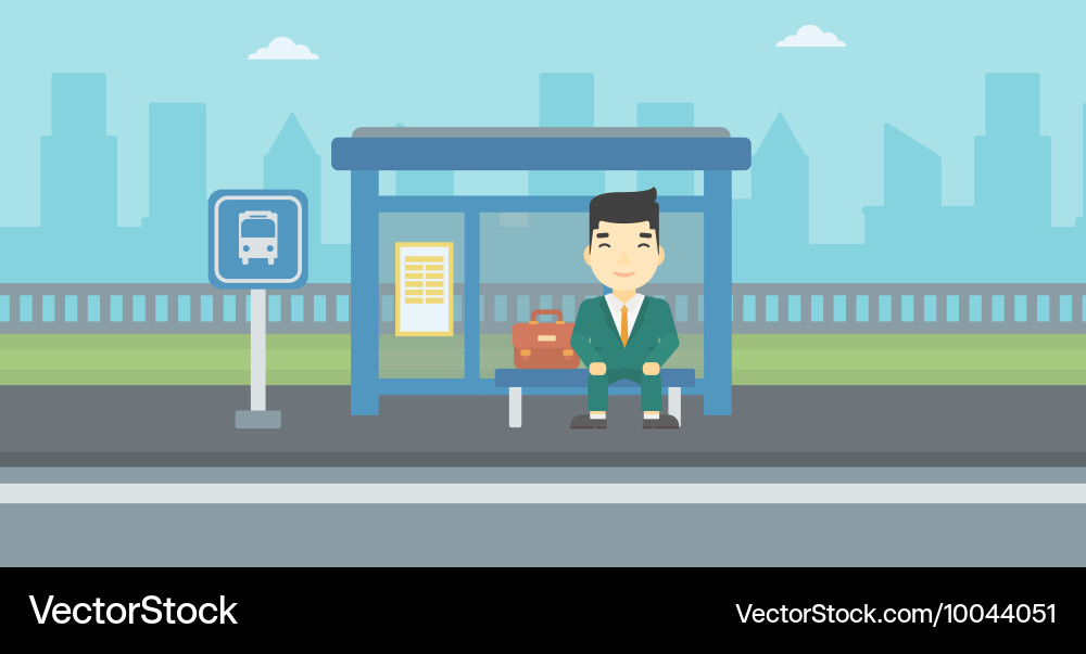 Man waiting for bus at the stop Royalty Free Vector Image